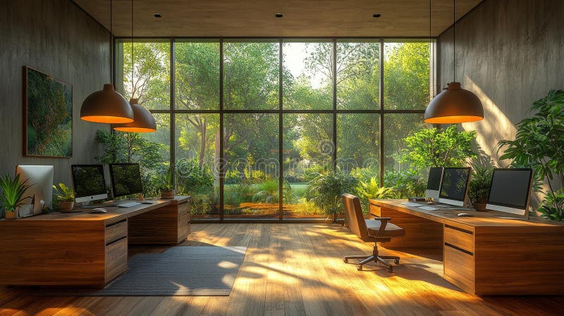 Modern Workspace with Nature-Inspired Design Generative AI Stock ...