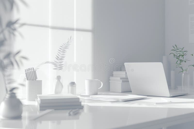 Modern Workspace with Notebook, Office Desktop, Businessman Work Desk ...