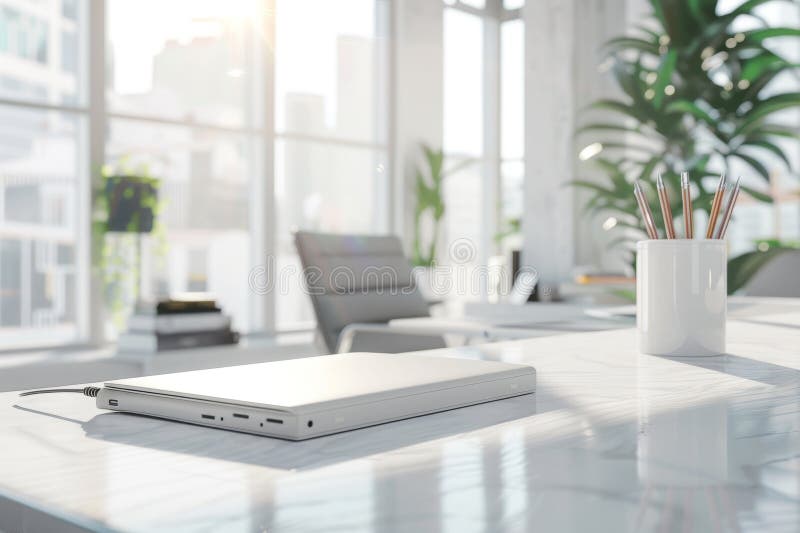 Modern Workspace with Notebook, Office Desktop, Businessman Work Desk ...