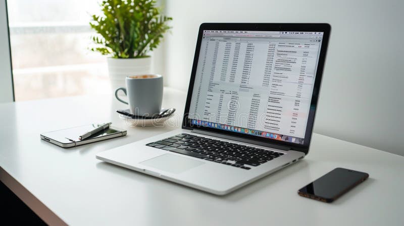 Modern Workspace with Open Laptop and Financial Charts Stock ...