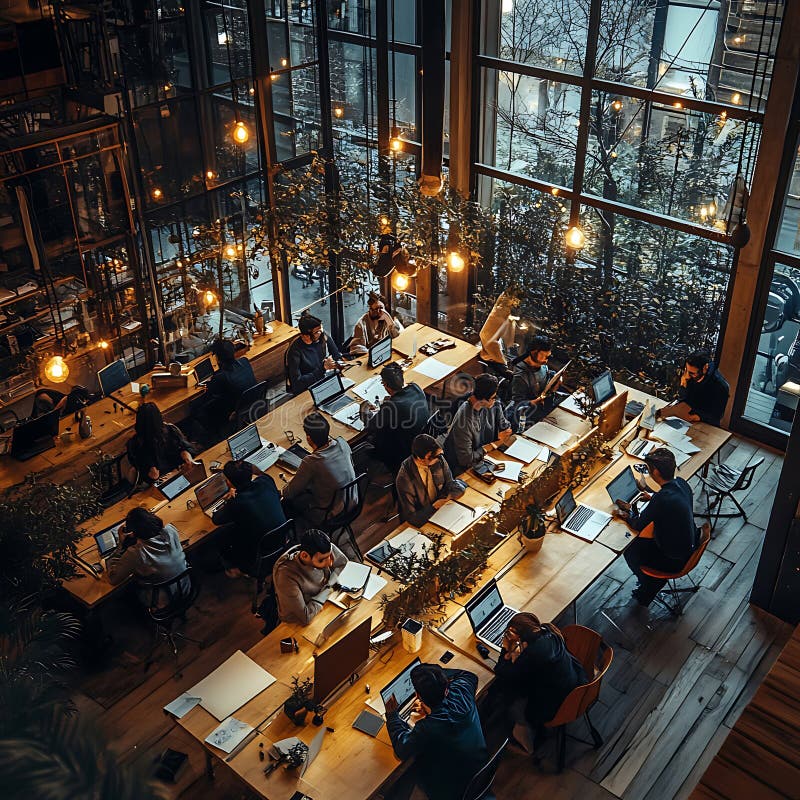 Modern Workspace with People Collaborating Indoors Stock Illustration ...