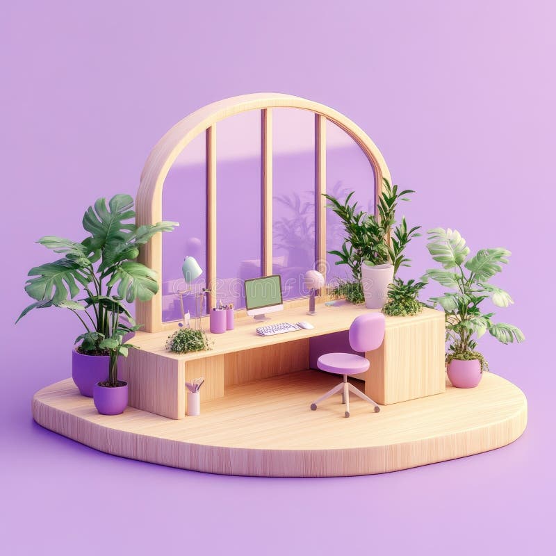 A Modern Workspace with Plants, a Desk, and a Large Window, Promoting a ...