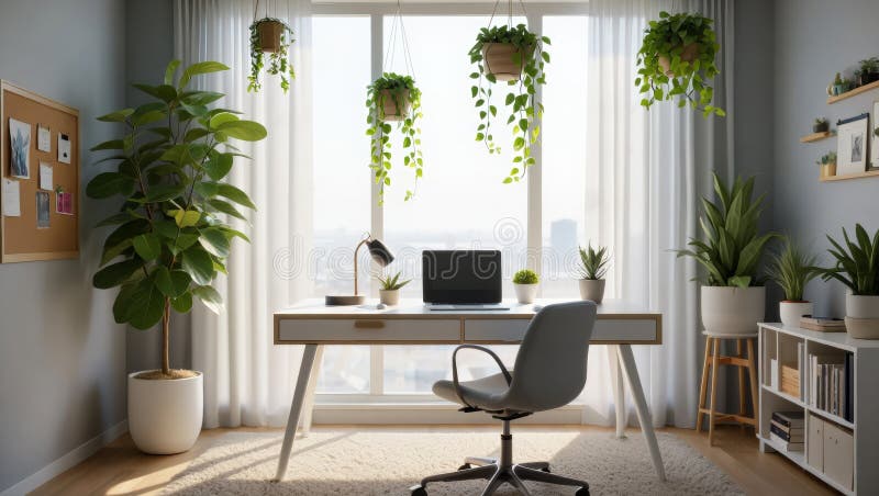 Modern Workspace with Plants and Natural Light Stock Photo - Image of ...