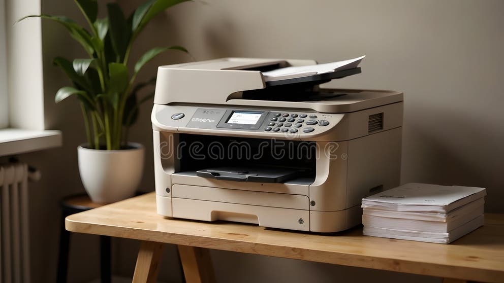 Modern Workspace with Printer Essentials Stock Photo - Image of modern ...
