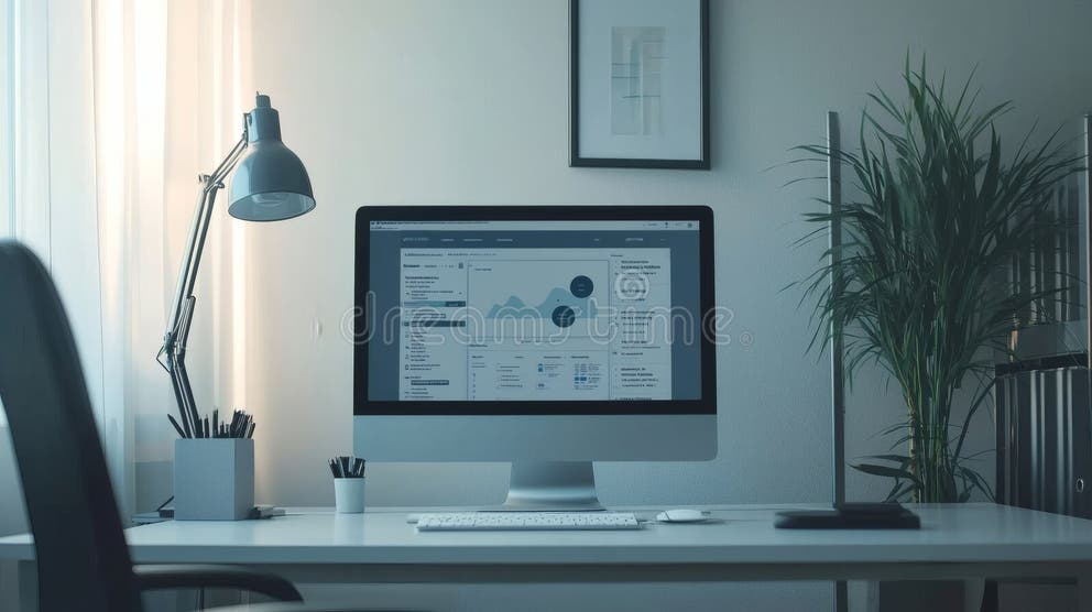 Modern Workspace Productivity Desktop Setup with Analytics Dashboard ...