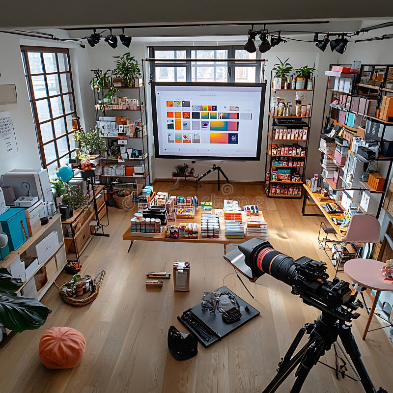 Modern Workspace with Projector and Creative Products Stock ...