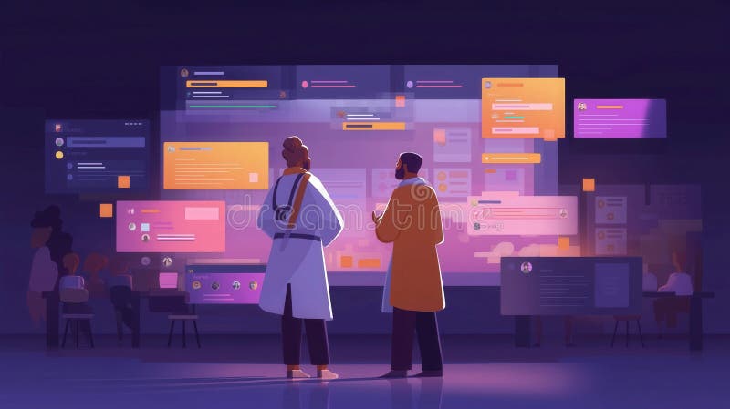 Data Analysis Team Collaborating with Graphic Visualizations at Night ...