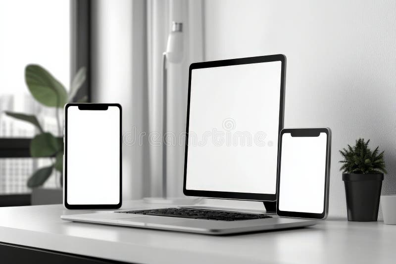 Modern Workspace Setup with Blank Screens Stock Illustration ...