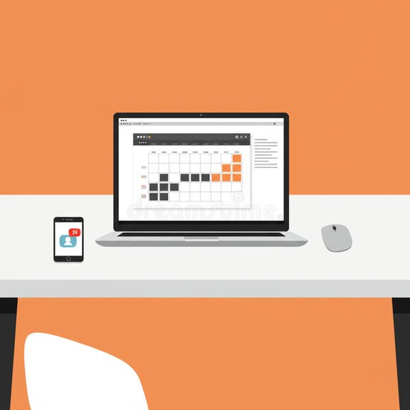 A Modern Workspace Setup Features a Laptop Displaying a Grid-based ...