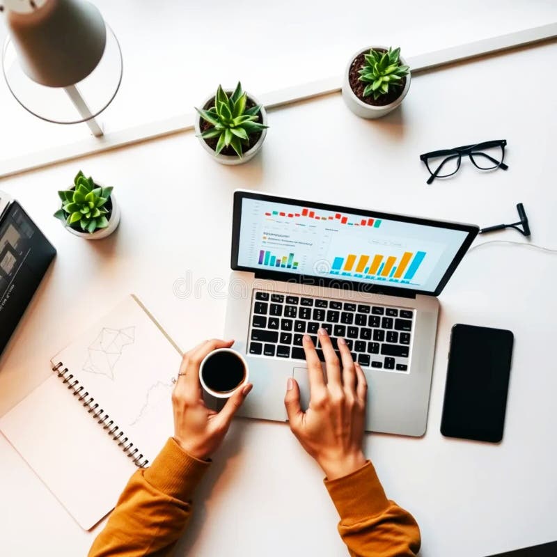 Efficient Modern Workspace with Laptop, Coffee, and Productivity Tools ...