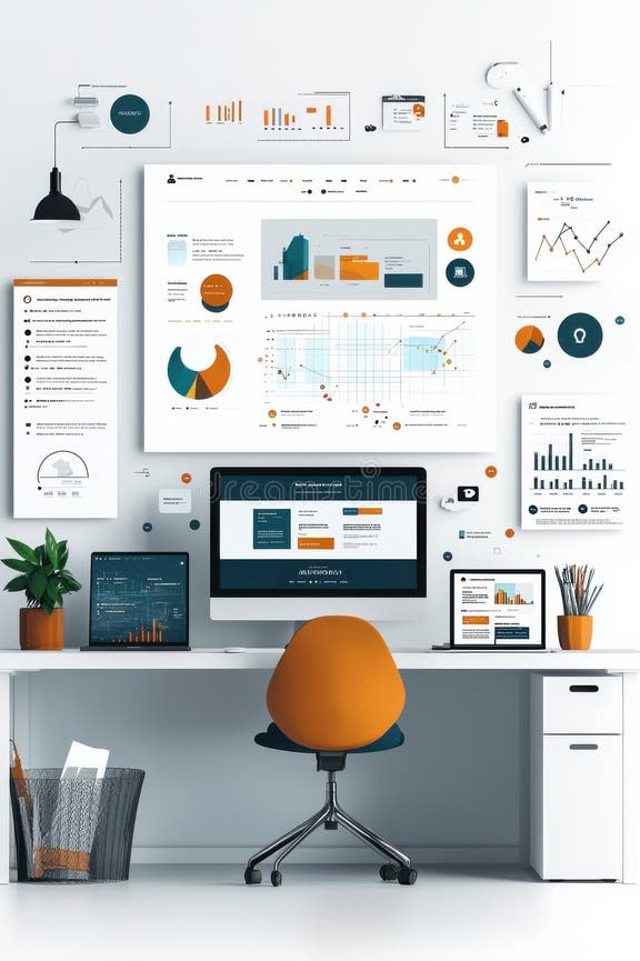 Modern Workspace Setup with Graphs and Charts for Data Analysis Stock ...