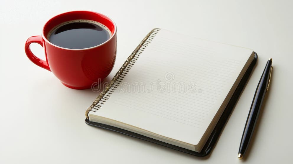 Modern Workspace Setup with Laptop, Coffee, and Notepad on Desk Stock ...