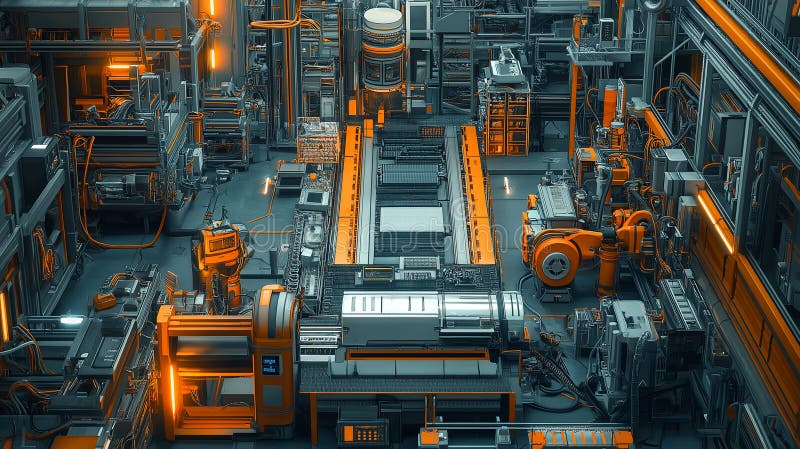 Overhead View of a Modern Computer Chip Assembly Area Featuring ...