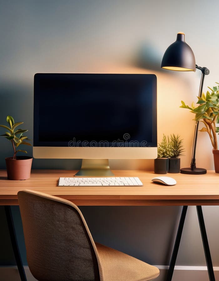 Modern Workspace with a Stylish Computer Stock Image - Image of home ...