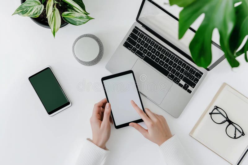 Modern Workspace with Technology Essentials Stock Illustration ...