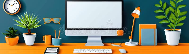 Modern Workspace with Vibrant Colors, Desk Plants, and Minimalistic ...