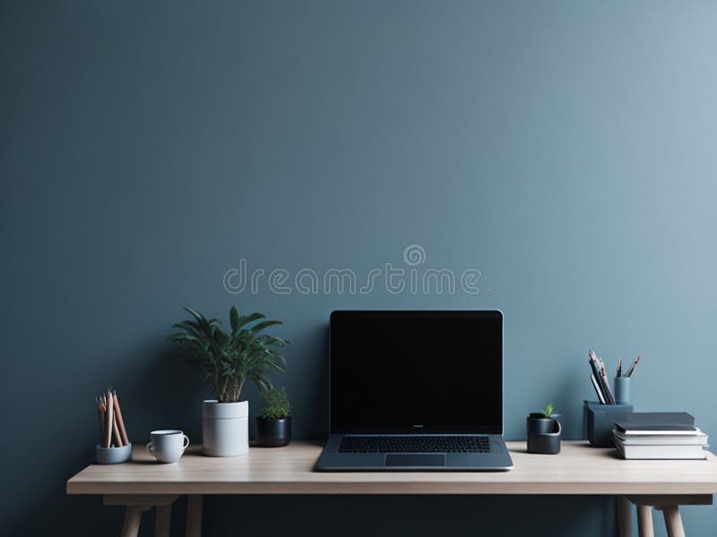 A Modern Workstation with a Laptop on a Table Against the Wall. Stock ...