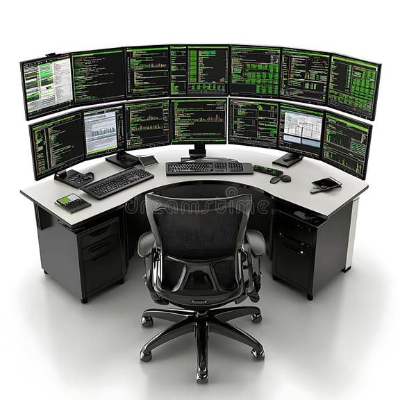 Modern Workstation with Multiple Monitors and Ergonomic Chair for ...
