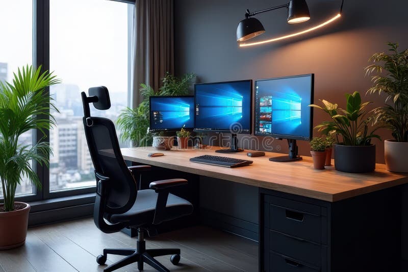 Modern Workstation Setup for Virtual Meeting Stock Illustration - Illustration of communication ...