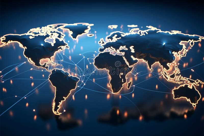 Modern World Map, the Backdrop of a Global Network Connection Stock ...