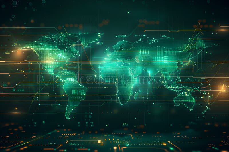 Modern World Map on Electronic Screen Display Stock Illustration ...