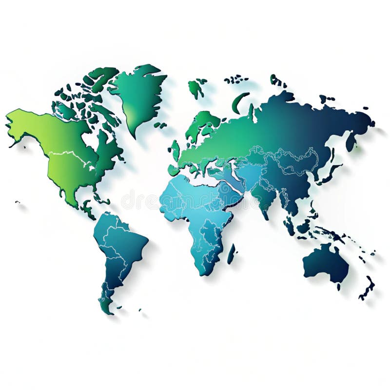 Modern World Map Illustration with Blue and Green Gradient Shades ...
