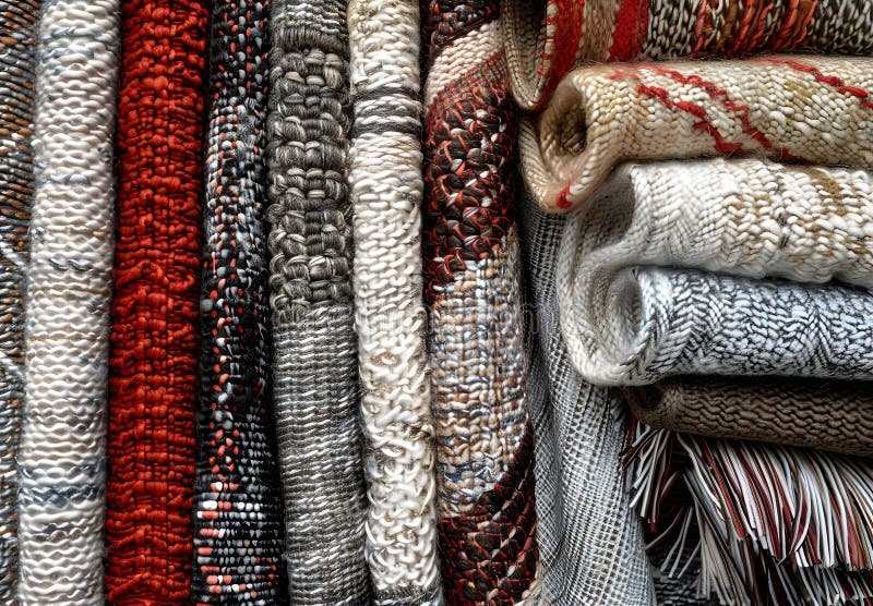 Modern Woven Fabric Samples in Red, Brown, Grey, White & Beige Stock ...