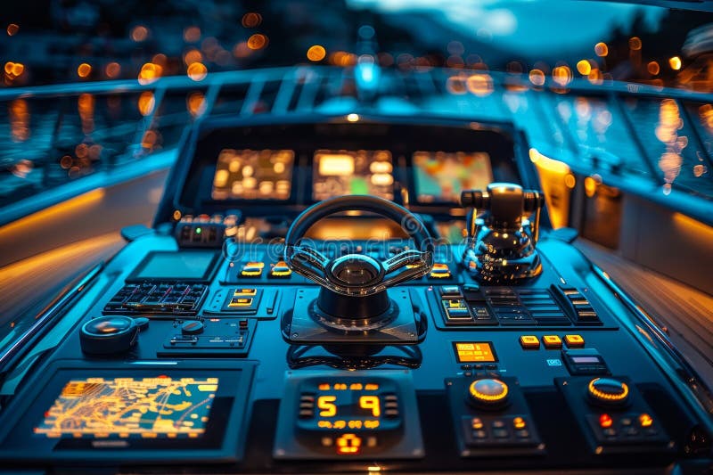 Modern Yacht Wheelhouse Captain S Control Panel and Steering Wheel for ...