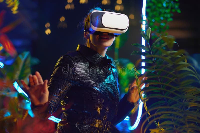 Man in VR Headset Exploring Futuristic Space Stock Photo - Image of ...