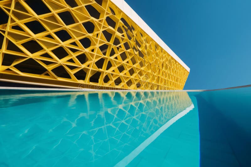Modern Yellow Building with Pool. Generate Ai Stock Illustration ...