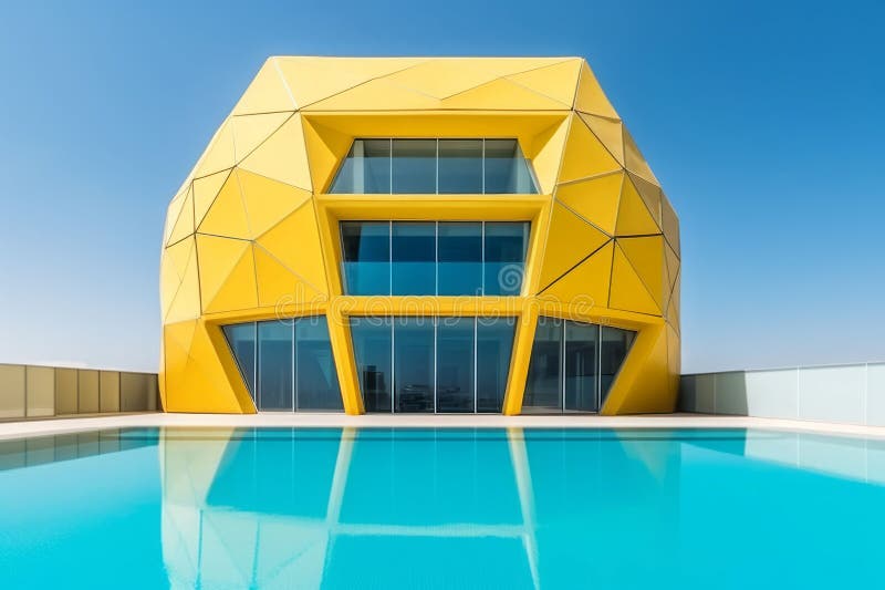 Modern Yellow Building with Windows Near Pool. Generate Ai Stock ...