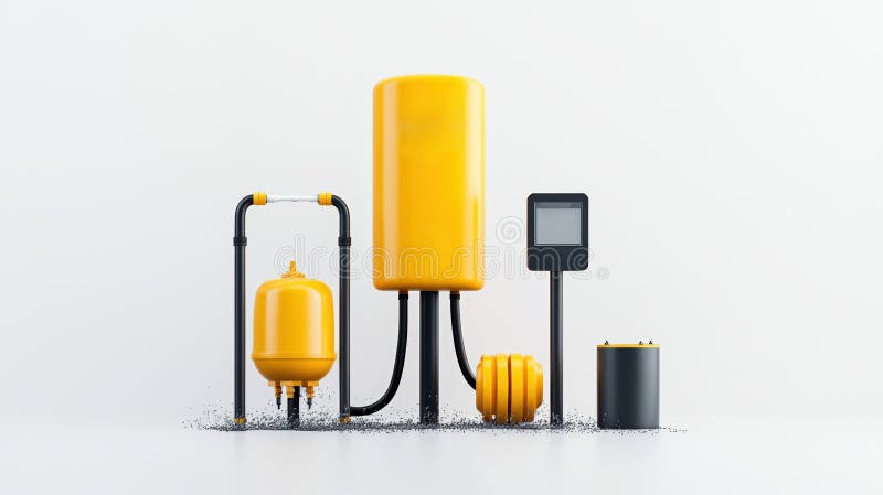 Modern Yellow Generator Setup with Control Panel and Various Components ...