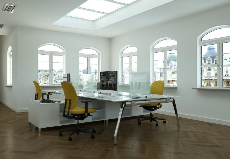 Modern Yellow Office Interior Design 3d Rendering Stock Illustration ...