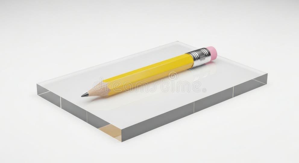 Modern Yellow Pencil with Stylus Tip Rests on a White Rectangular ...