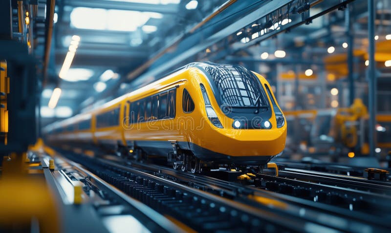 Modern Yellow Train in High-tech Manufacturing Facility Showcasing ...