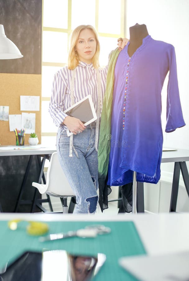 Young Fashion Designer Working at Studio. Stock Image - Image of ...