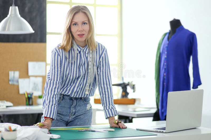 Young Fashion Designer Working at Studio. Stock Photo - Image of modern ...