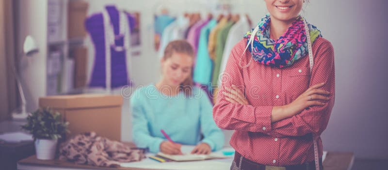 Young Fashion Designer Working at Studio. Stock Image - Image of ...