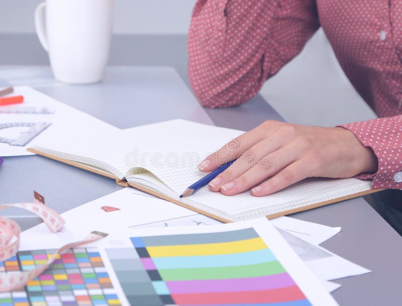 Modern Young Fashion Designer Working at Studio. Stock Image - Image of ...