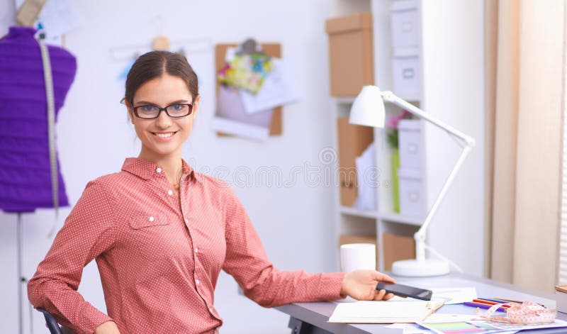 Modern Young Fashion Designer Working at Studio. Stock Photo - Image of ...