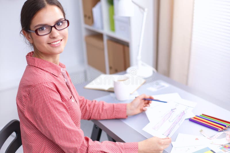 Modern Young Fashion Designer Working at Studio Stock Image - Image of ...