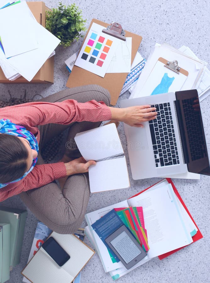 Modern Young Fashion Designer Working at Studio. Stock Image - Image of ...