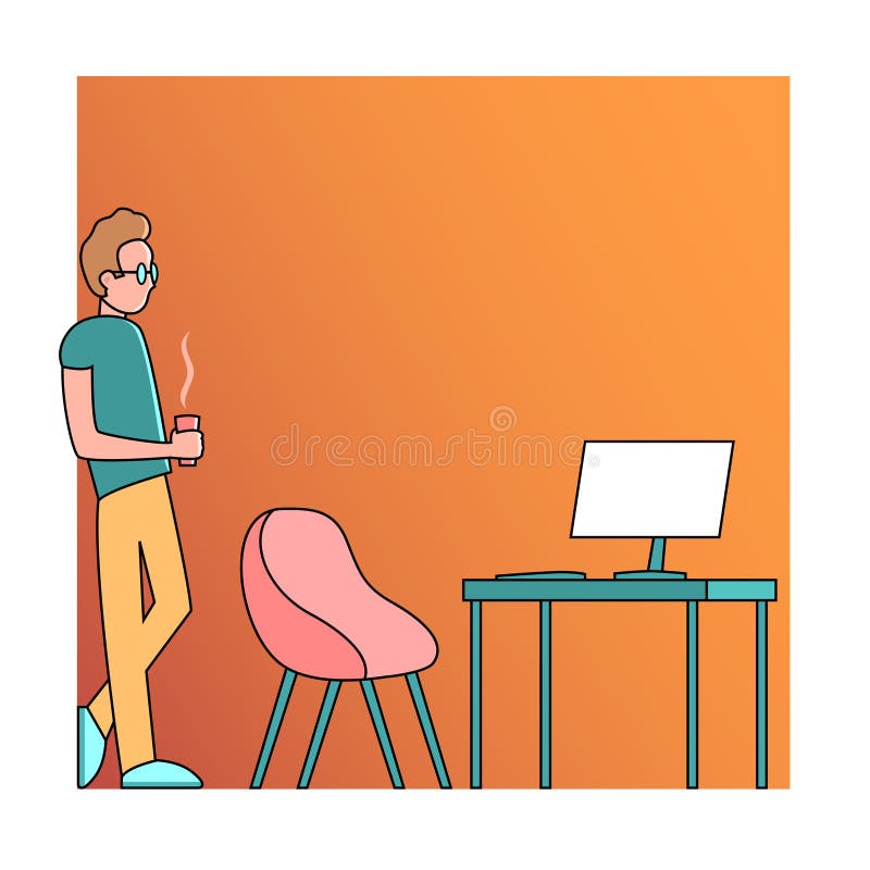 Modern Young Man in Front of a Computer Screen Stock Vector ...