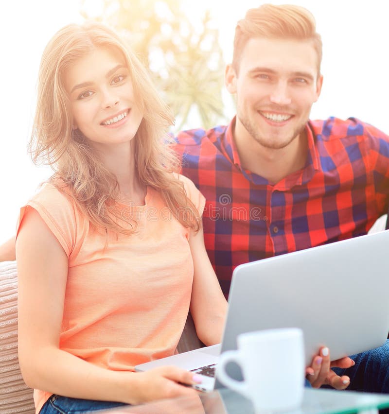 Modern Young People Using Laptop at Home. Stock Image - Image of girl ...