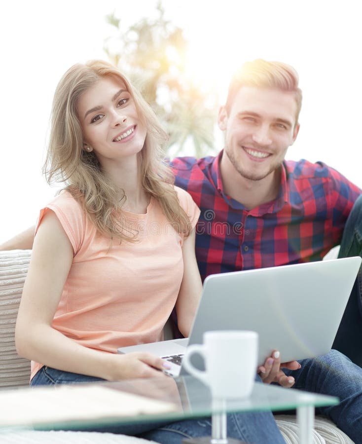 Modern Young People Using Laptop at Home. Stock Image - Image of ...