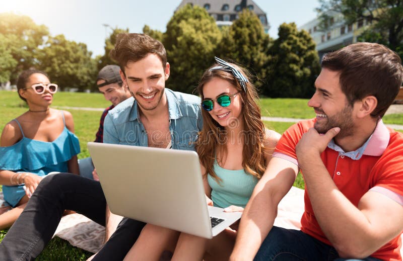 Modern Youth Relaxing Outdoors Stock Photo - Image of teenagers, picnic ...