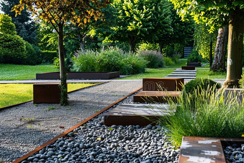 Modern Zen Garden with Pathways Stock Illustration - Illustration of ...