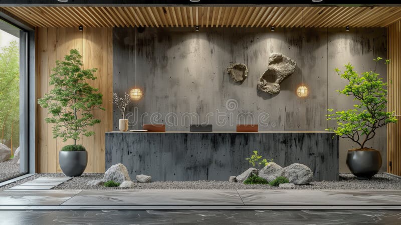 Modern Zen-Inspired Reception Area with Minimalist Decor Stock ...