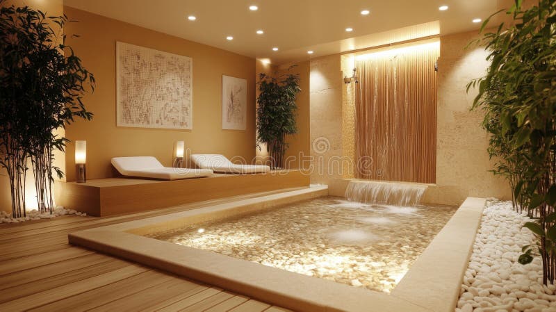 Modern Zen Spa with Pool and Waterfall Feature Stock Illustration ...