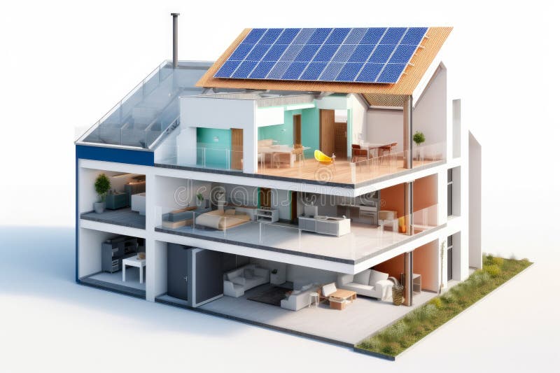 Modern Zero Emission House Concept, 3D Render Stock Illustration ...
